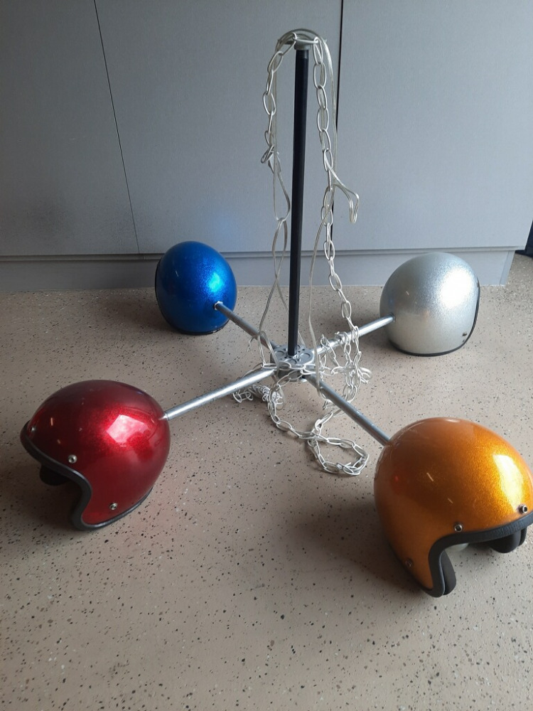 #M226 - Vintage motorcycle helmet chandelier | MAG Auctions