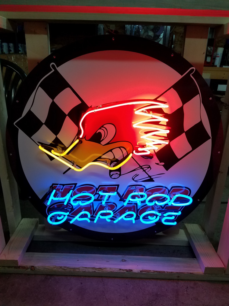 #M003 - Hot Rod Garage Tin Neon Sign 36" | MAG Auctions