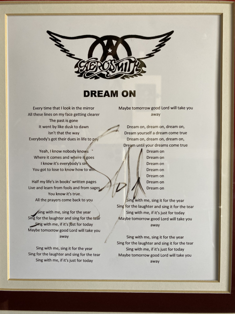 #M062 - Aerosmith Dream On signed lyrics | MAG Auctions