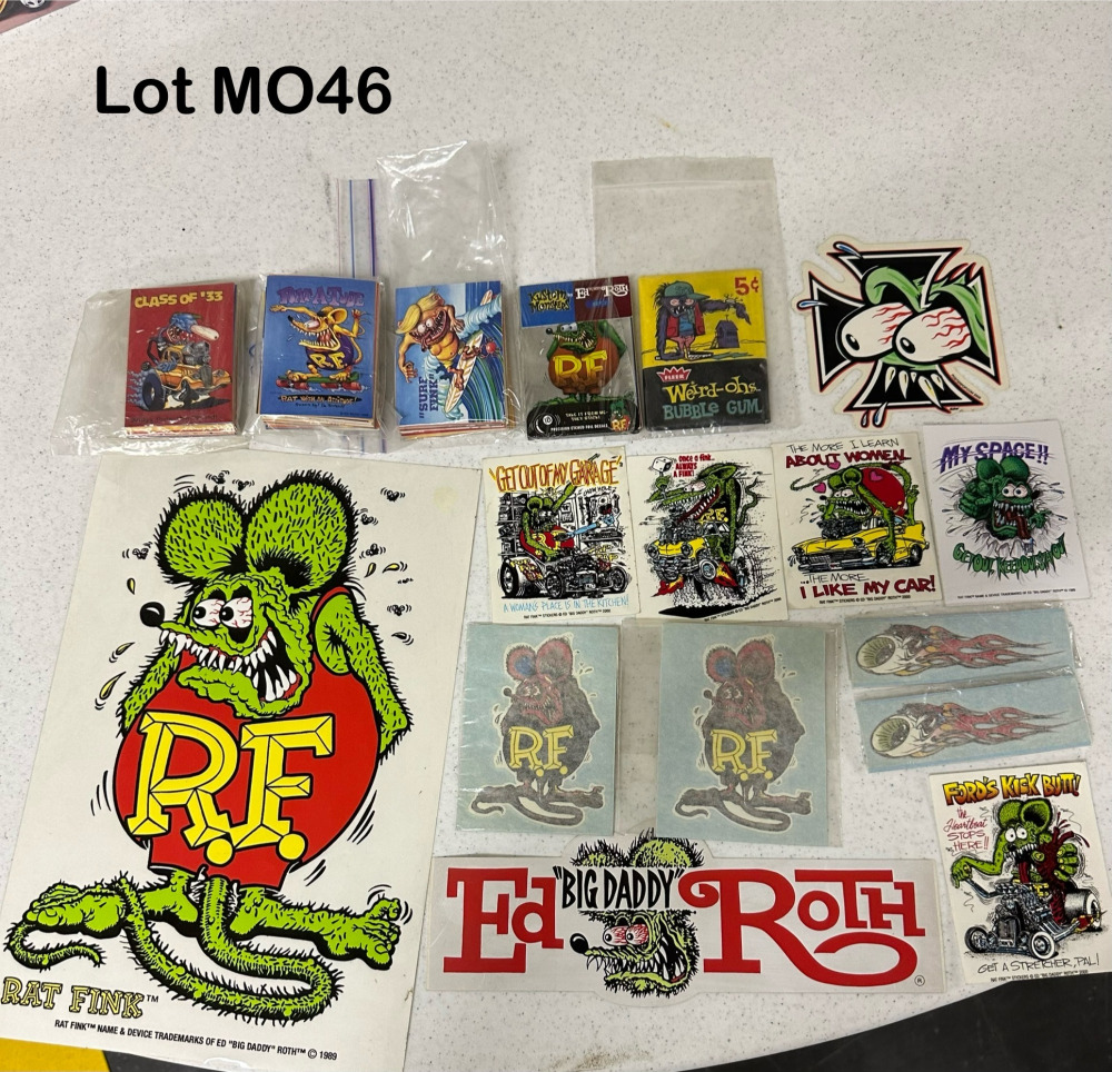 #M046 - Various Rat Fink Stickers, badges, and trading cards | MAG Auctions